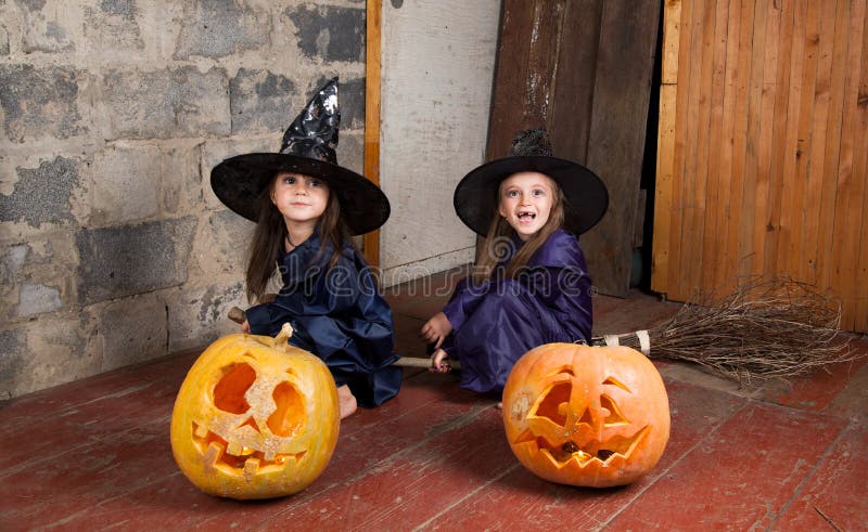 Two little witches stock photo. Image of broom, little - 26464300