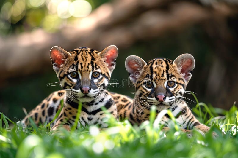 Two little young ocelots stock illustration. Illustration of grass ...