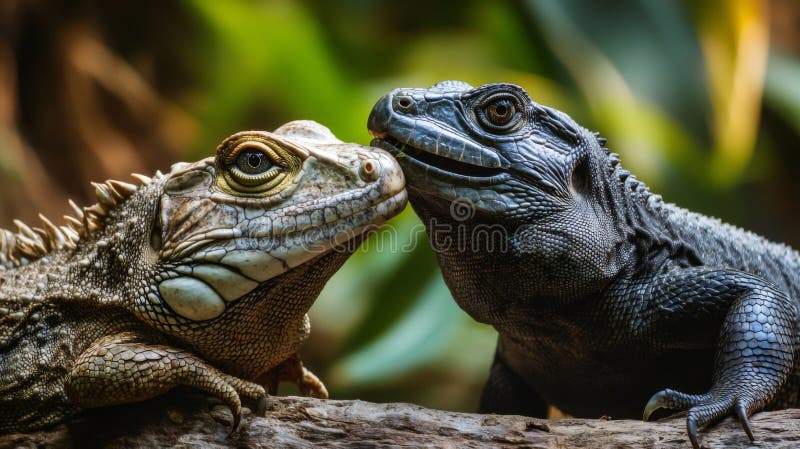 Two Lizards Close Up Portrait in Forest Setting Stock Illustration ...