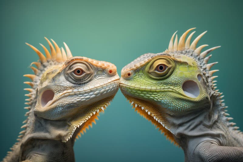 Two Lizards with Dewlaps Facing Each Other Stock Illustration ...