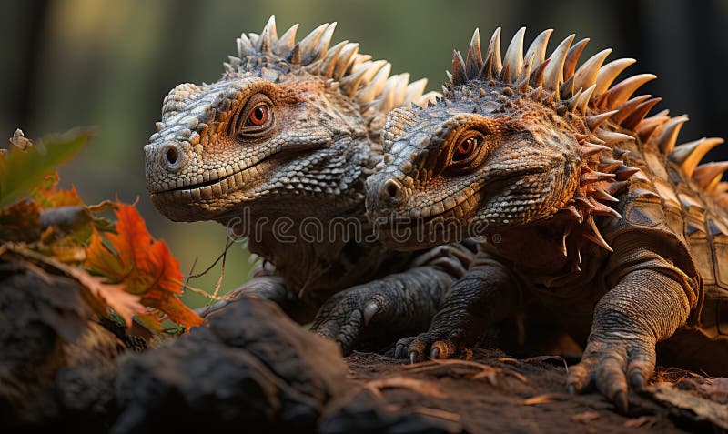 Two Lizards Perched on Tree Stock Photo - Image of perch, creatures ...