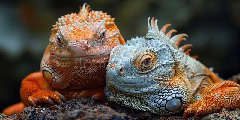 Two Lizards Rest Side by Side on a Large Rock Surface Stock Photo ...