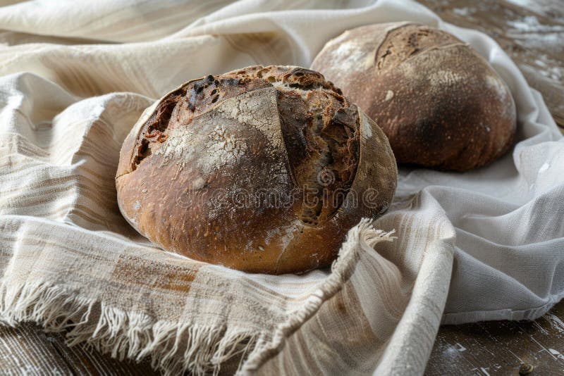 Two Loaves of Bread Resting on Cloth Stock Photo - Image of delicious ...