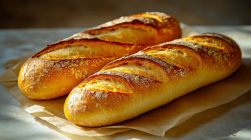 Two Loaves of Bread Sitting on Top of a Piece of Paper Stock Photo ...