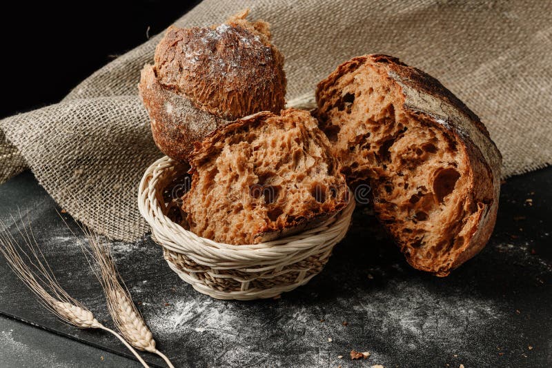 Pieces of Broken Rustic Bread in a Basket. Stock Image - Image of bread ...
