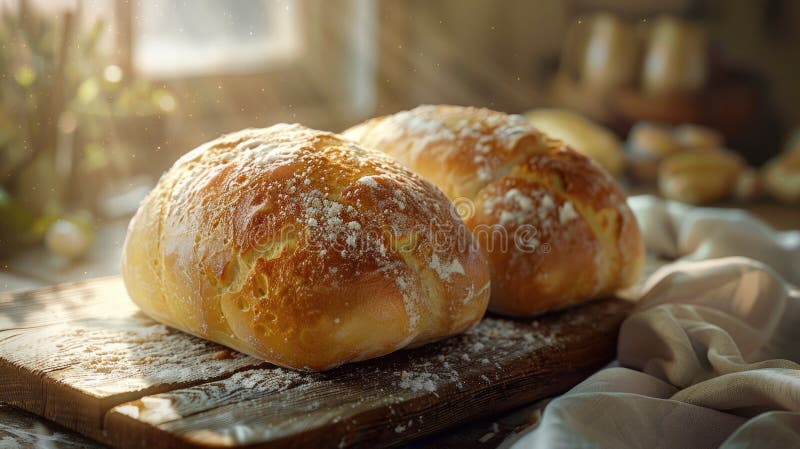 Two Loaves Sitting on a Wooden Cutting Board Stock Image - Image of ...