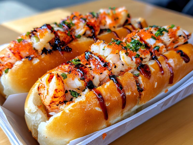 Two Lobster Rolls in a Box on a Table Stock Image - Image of paper ...
