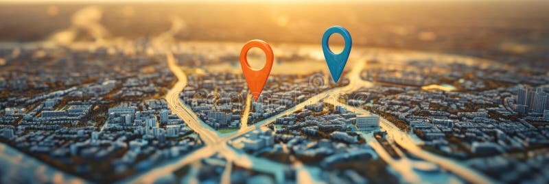 Two Location Pins on a City Map Stock Illustration - Illustration of ...