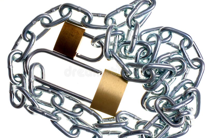 Two locks and a Chain stock image. Image of lock, open - 470187
