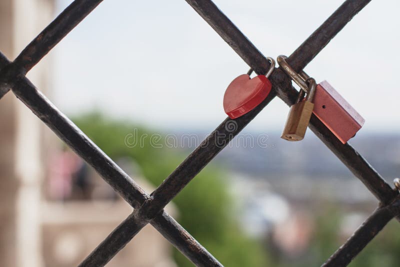 Two Locks on a Metal Grill, a Romantic Wedding Tradition Stock Photo ...