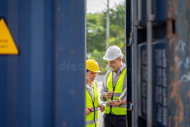 Two Logistic Staff Checking and Control Loading Containers Box from ...