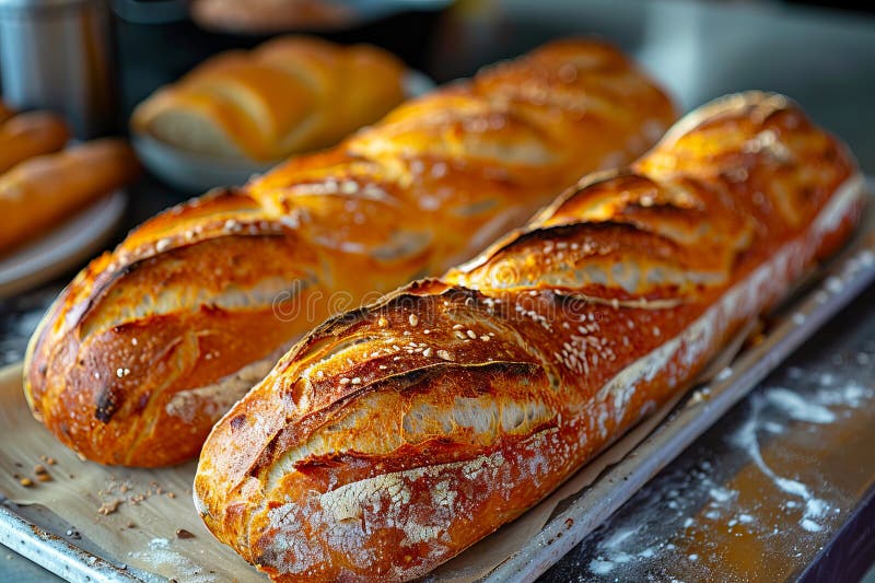 Two long breads on a tray stock photo. Image of brioche - 318971272