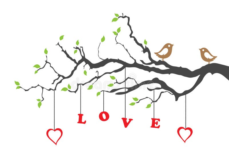 Two Love Birds and Love Tree Stock Vector - Illustration of elegant ...