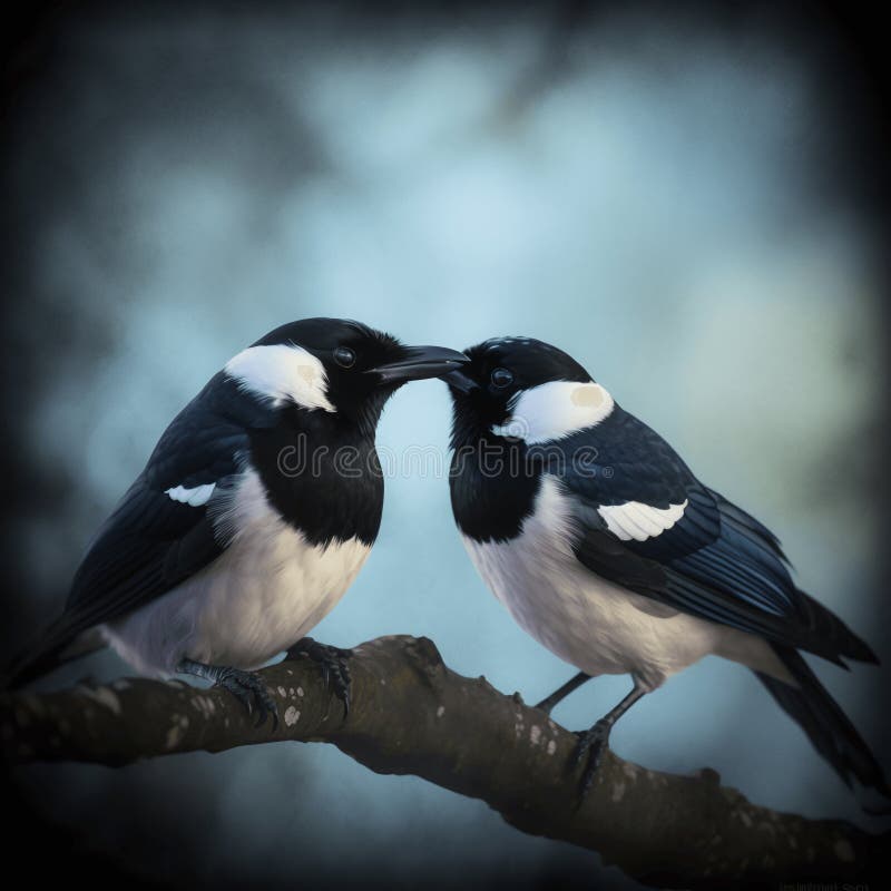 Two Love Birds are Sitting on a Branch, Spring Rooks Have Arrived Stock ...