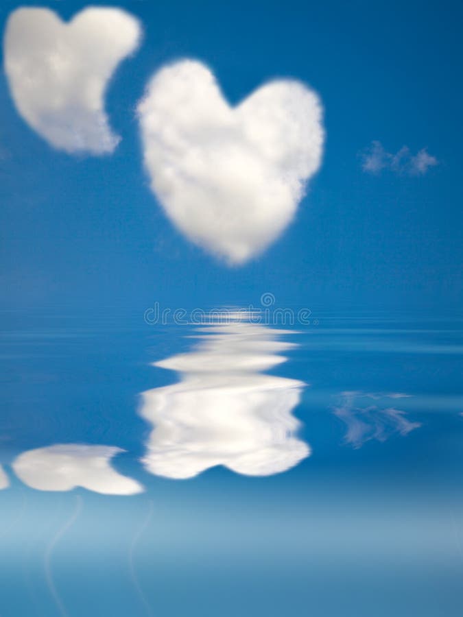 Two Love Heart Cloud in the Clear Sky Stock Image - Image of romance ...