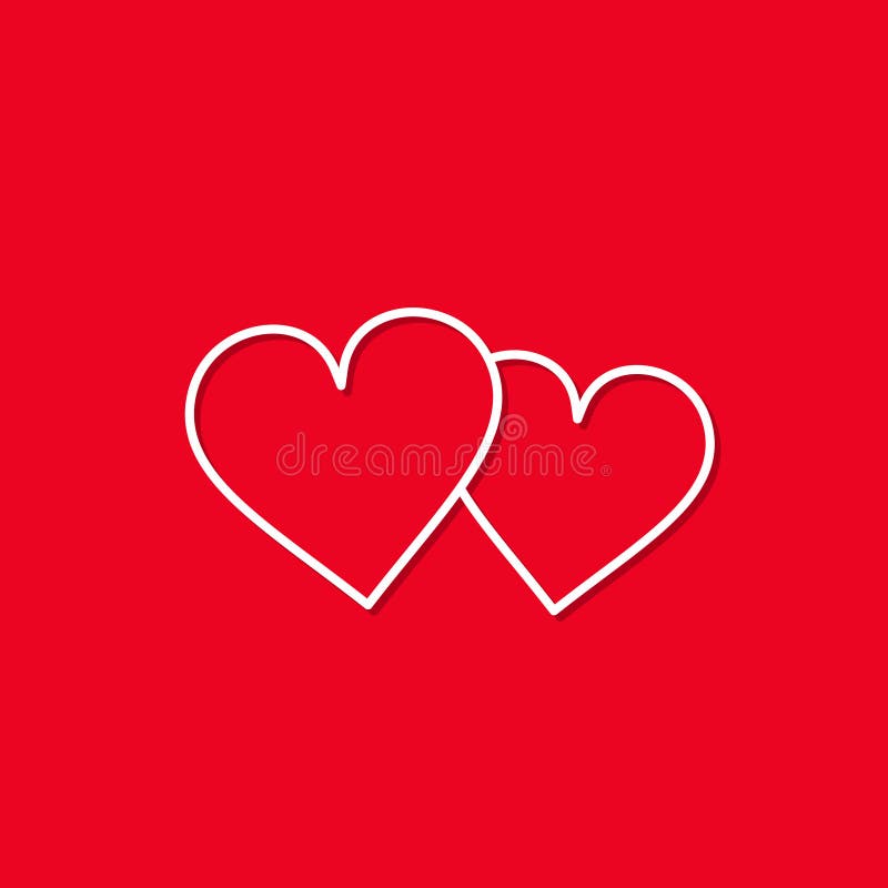 Two Love Hearts Line Icon Isolated on Red Bakground. Vector Stock ...