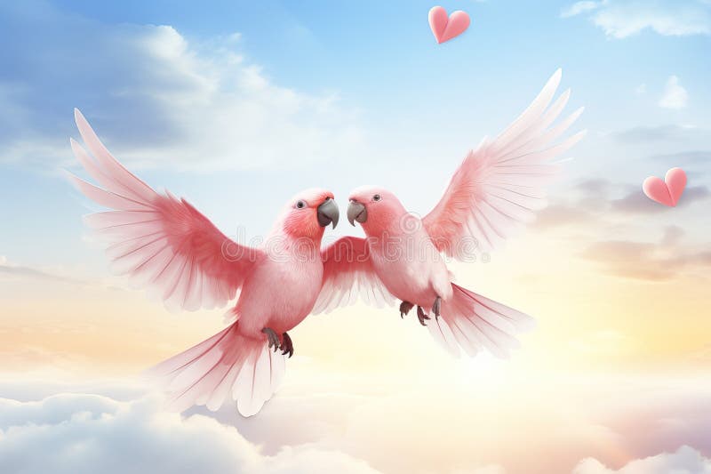 Two Lovebirds are Flying in the Shape of a Heart Stock Illustration ...