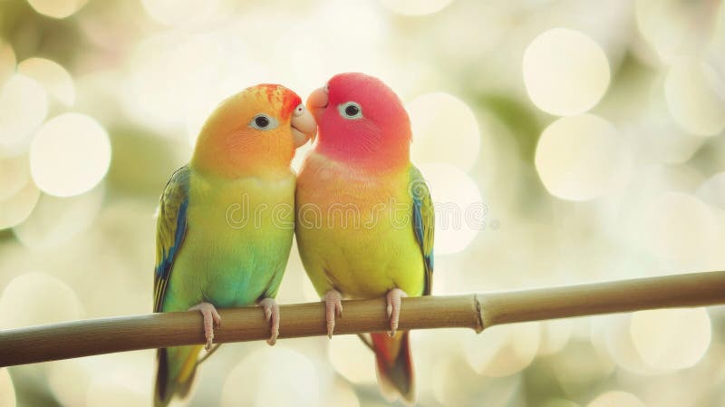 Two Lovebirds Perched Together Sharing a Tender Moment Stock ...