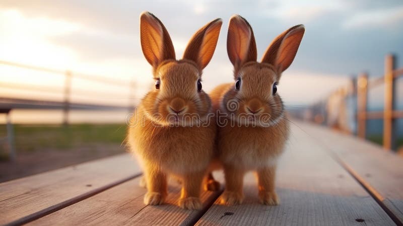 Two Lovely Brown Rabbit. Generative AI. Stock Illustration ...
