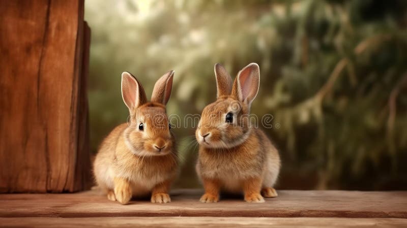 Two Lovely Brown Rabbit. Generative AI. Stock Illustration ...