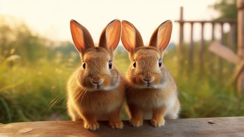 Two Lovely Brown Rabbit. Generative AI. Stock Illustration ...