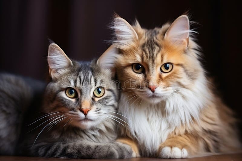 Two Lovely Cats Sitting and Looking at the Camera with Empty Space for ...