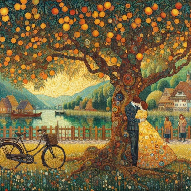 Two Lover Under a Mango Tree Near a Wooden Fence by the Lakeside ...
