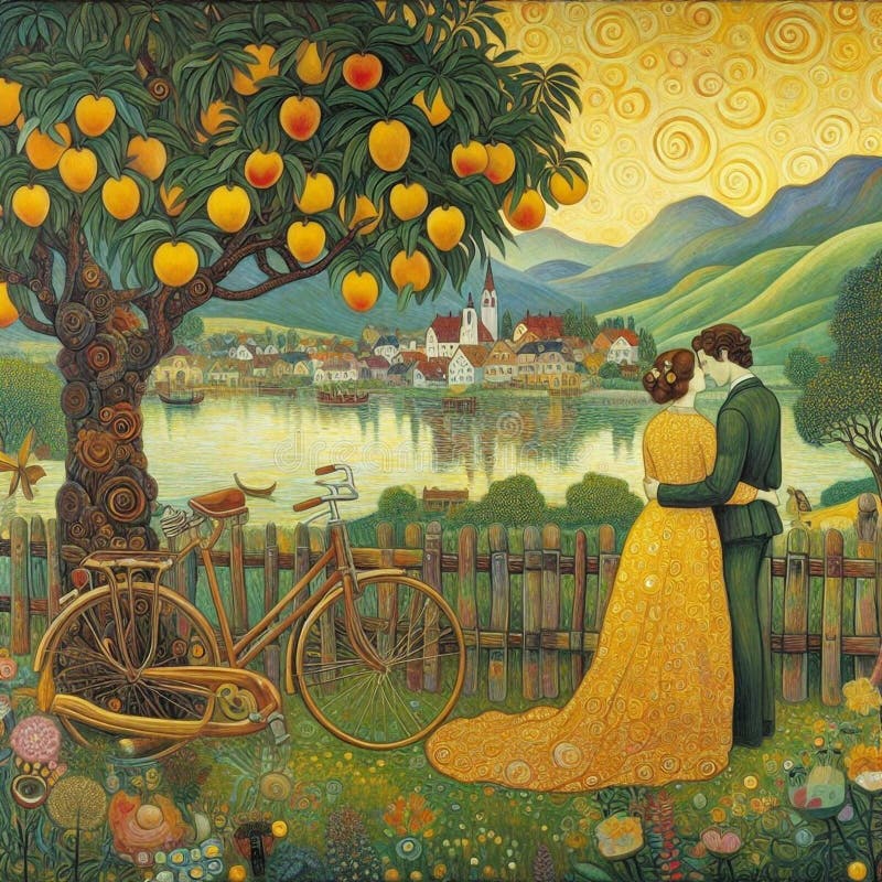 Two Lover Under a Mango Tree Near a Wooden Fence by the Lakeside ...