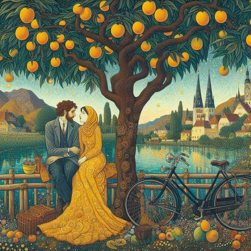 Two Lover Under a Mango Tree Near a Wooden Fence by the Lakeside ...