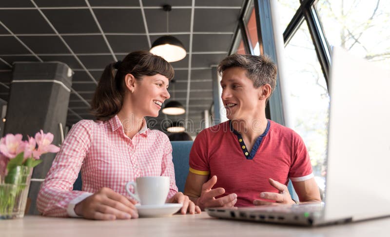 Two Lovers Chatting and Having Fun in the Cafe Stock Image - Image of ...