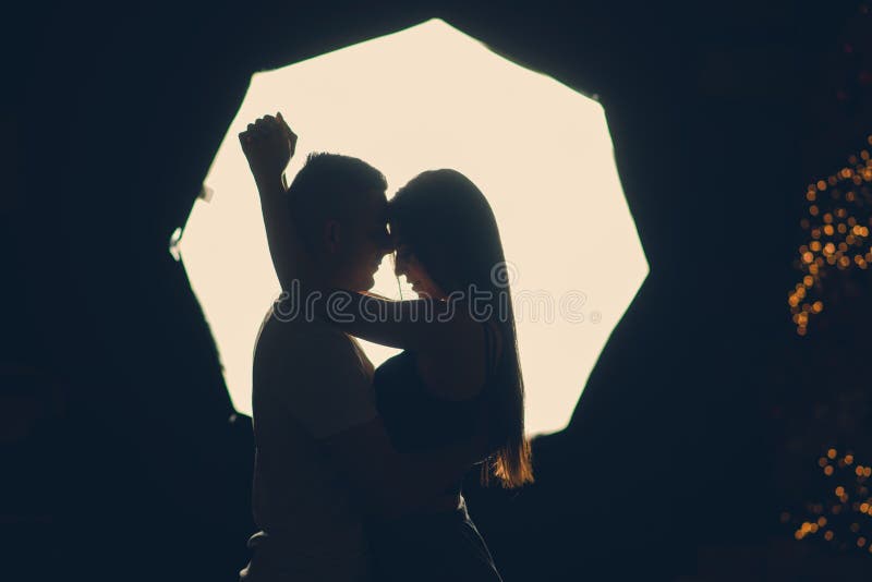 Two Lovers Silhouette on White, Studio Shooting Stock Image - Image of ...