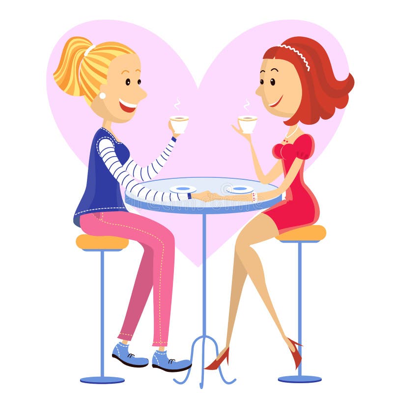 Two women drinking coffee stock illustration. Illustration of drink ...