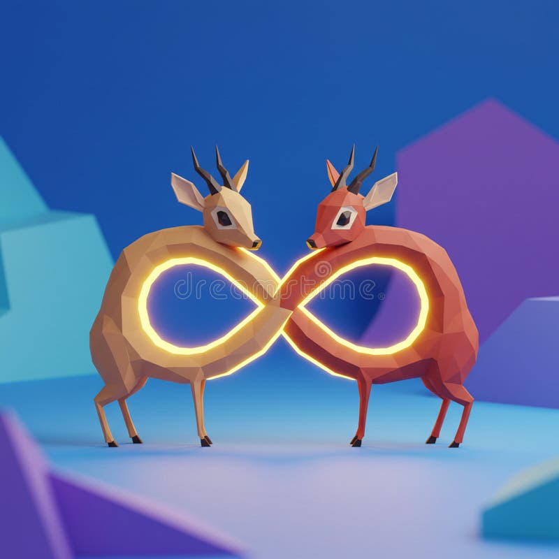 Two Low-poly, Stylized Deer Form an Infinity Symbol with Their ...
