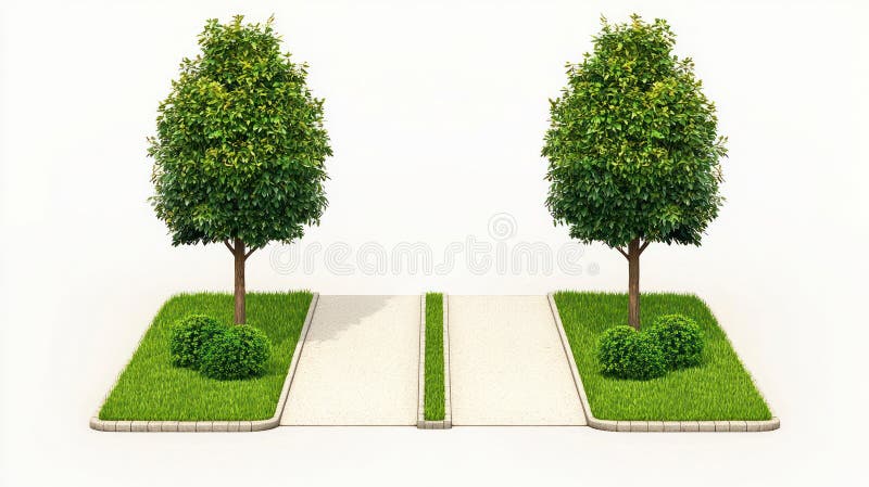 Two Lush Trees Flanking a Neat Pathway Surrounded by Vibrant Greenery ...