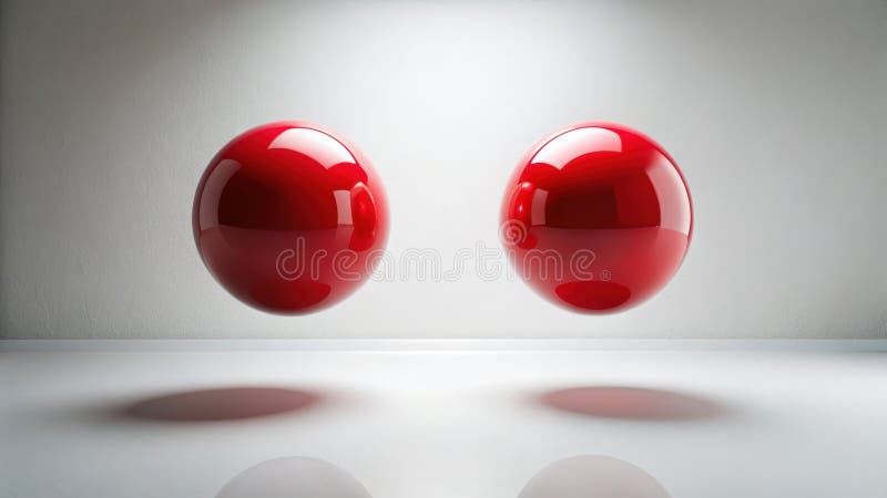 Two Lustrous Crimson Spheres Hover Gently Above a Pristine White ...