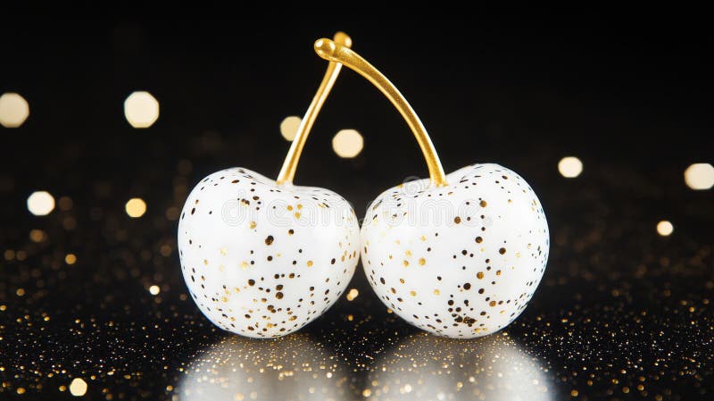 Two Luxurious Decorative Cherries with a White Glitter-covered Surface ...