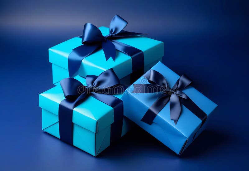 Two Luxury Gift Boxes with a Blue Bow on Dark Blue. Side View ...