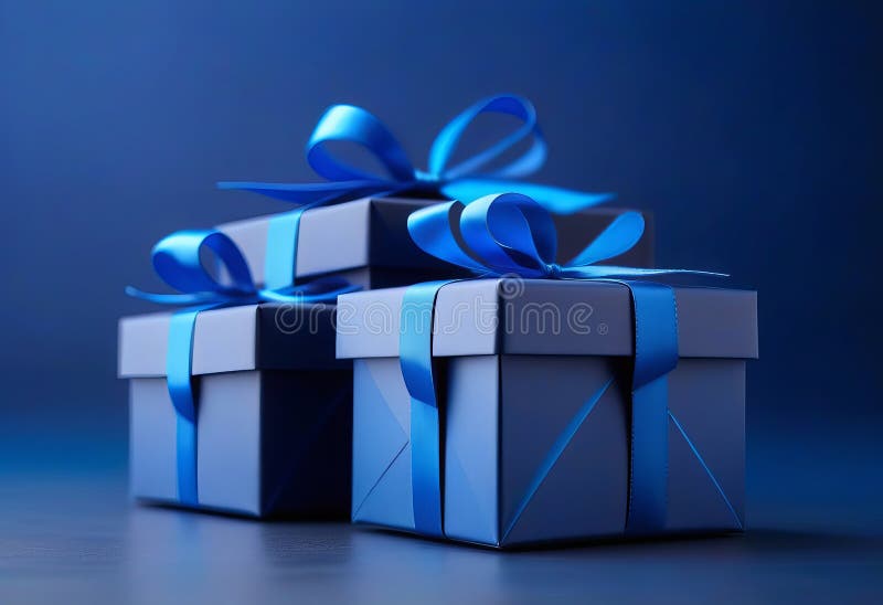 Two Luxury Gift Boxes with a Blue Bow on Dark Blue. Side View ...