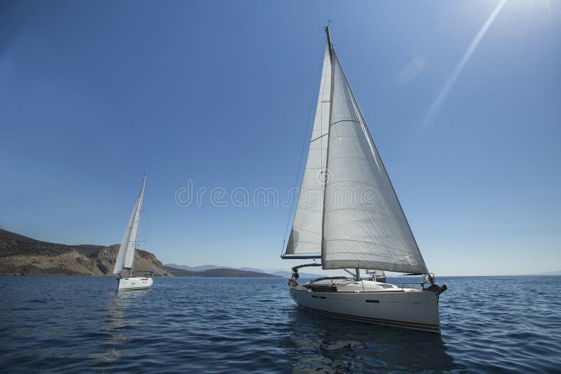 Two Luxury Yachts Sailing on the Sea. Travel. Stock Photo - Image of ...