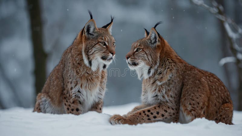 Two Lynxes in Love in Winter - European Lynx. Stock Photo - Image of ...