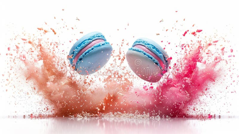 Two Macarons, One Blue and One Pink, Explode in a Cloud of Colorful ...