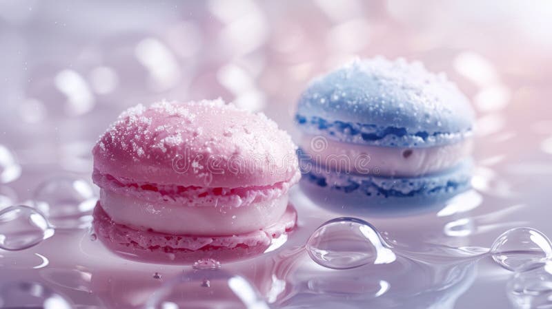 Two Macarons are Sitting on Top of a Liquid Substance, AI Stock Photo ...
