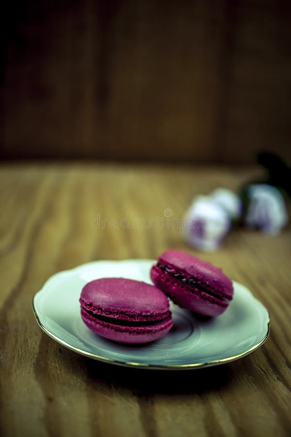 Two Pink Macaroons with Flowers Stock Image - Image of espresso, paper ...