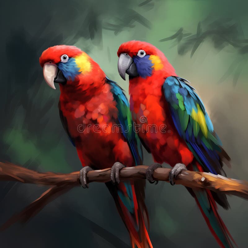 Two Parrots Sitting on a Branch of a Tree. Vector Illustration Stock ...