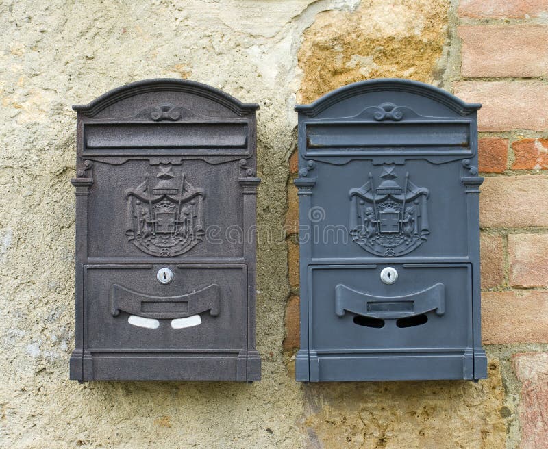 Two mailboxes stock image. Image of wreath, brick, inscription - 41069685