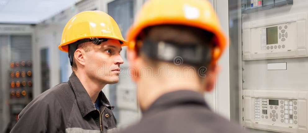 Two Maintenance Engineer Work on Relay Protection System Stock Image ...
