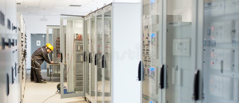 Two Maintenance Engineer Work on Relay Protection System Stock Image ...