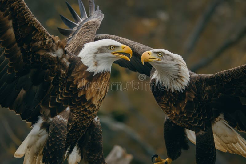 Two Majestic Bald Eagles Interacting in Flight Stock Image - Image of brown, predator: 343568915