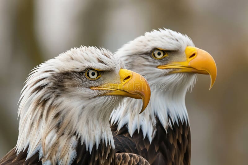 Two Majestic Bald Eagles Posing Side by Side Stock Image - Image of eagle, feather: 343550461