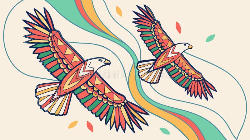 Two Majestic Eagles Soaring with Colorful Trails Vector, Vector Design ...